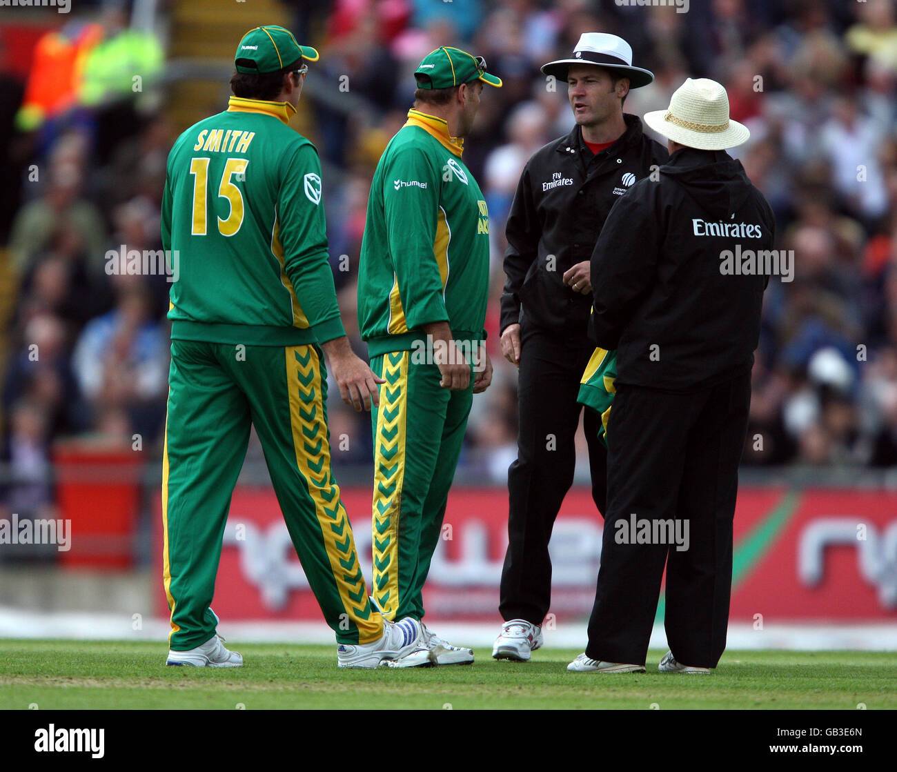 South africas graeme smith has words with the umpires hi-res stock ...