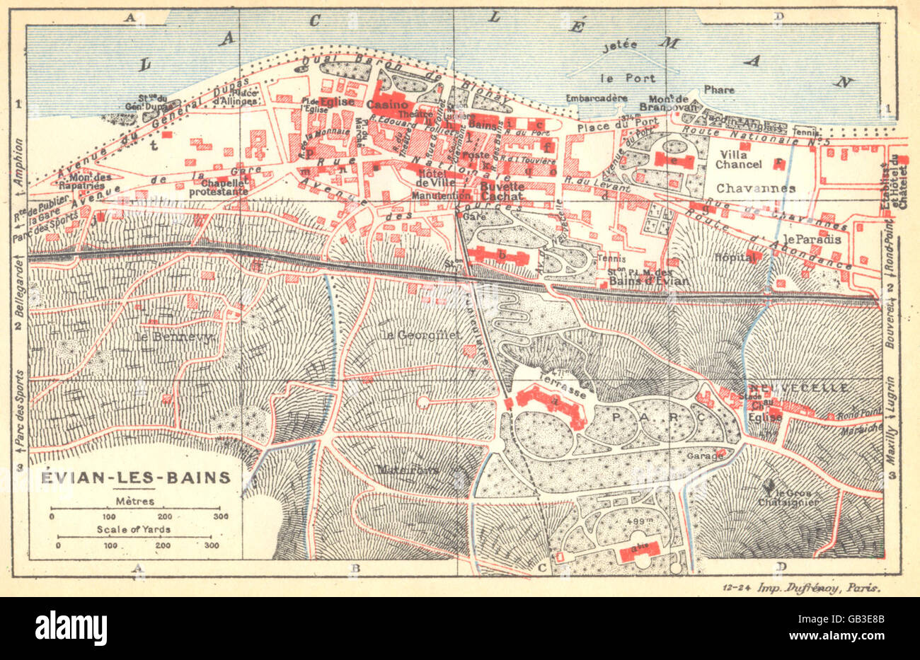 HAUTE- SAVOIE: Évian- les- Bains, 1925 vintage map Stock Photo - Alamy