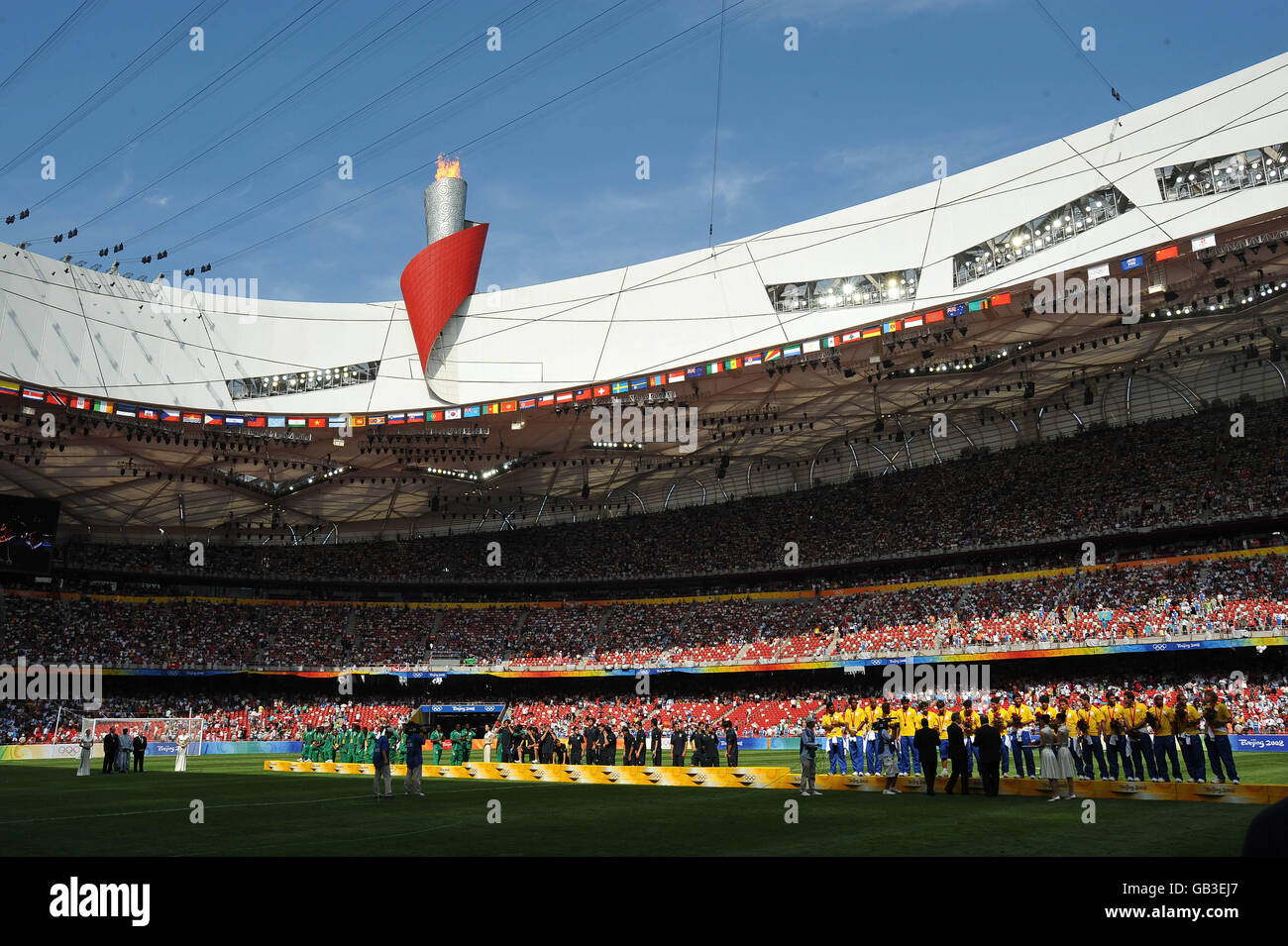 A general view of the medal ceremony for the Football Championship ...