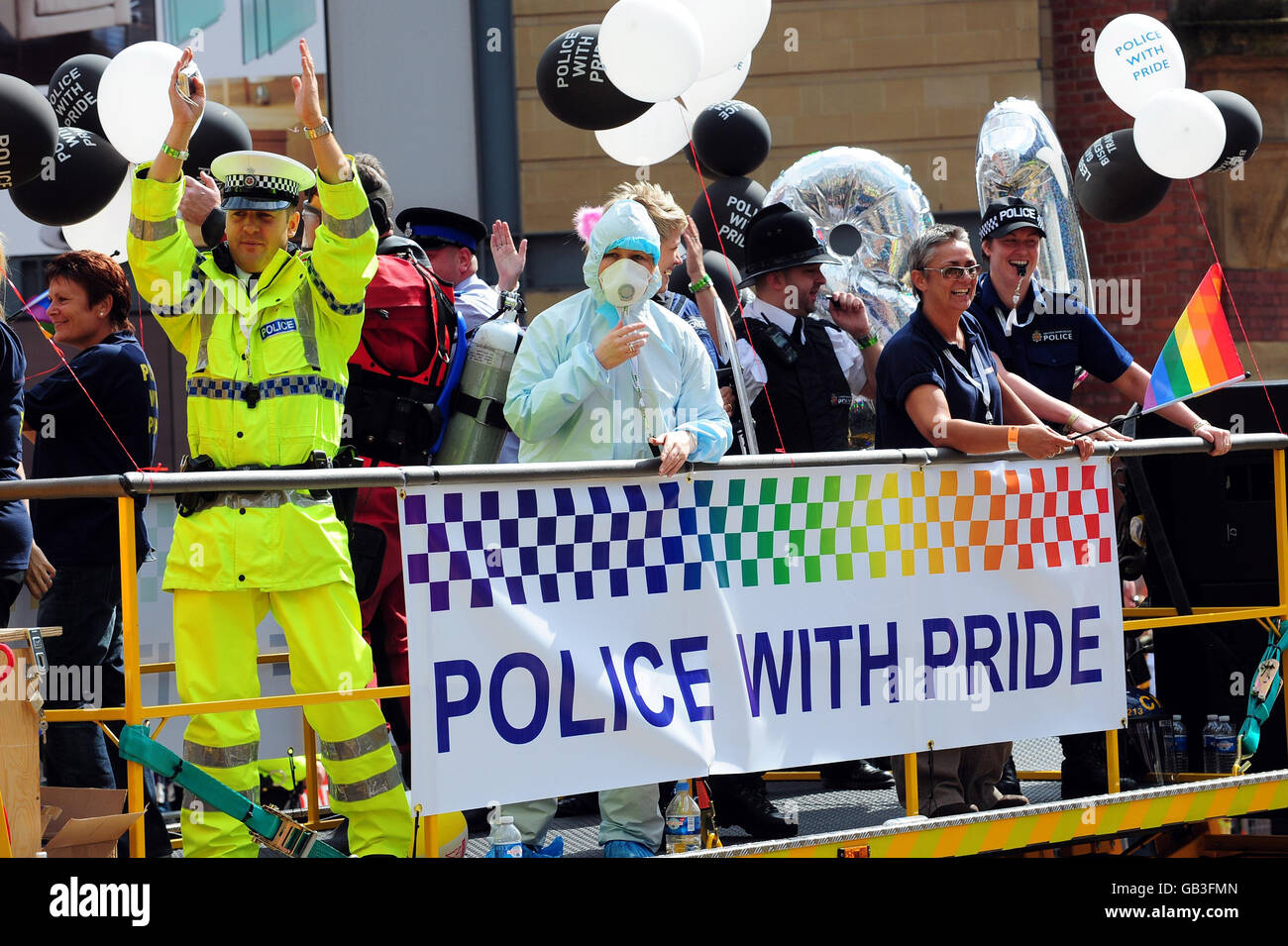 Participants on the 'Police With Pride' float travel along Deansgate ...
