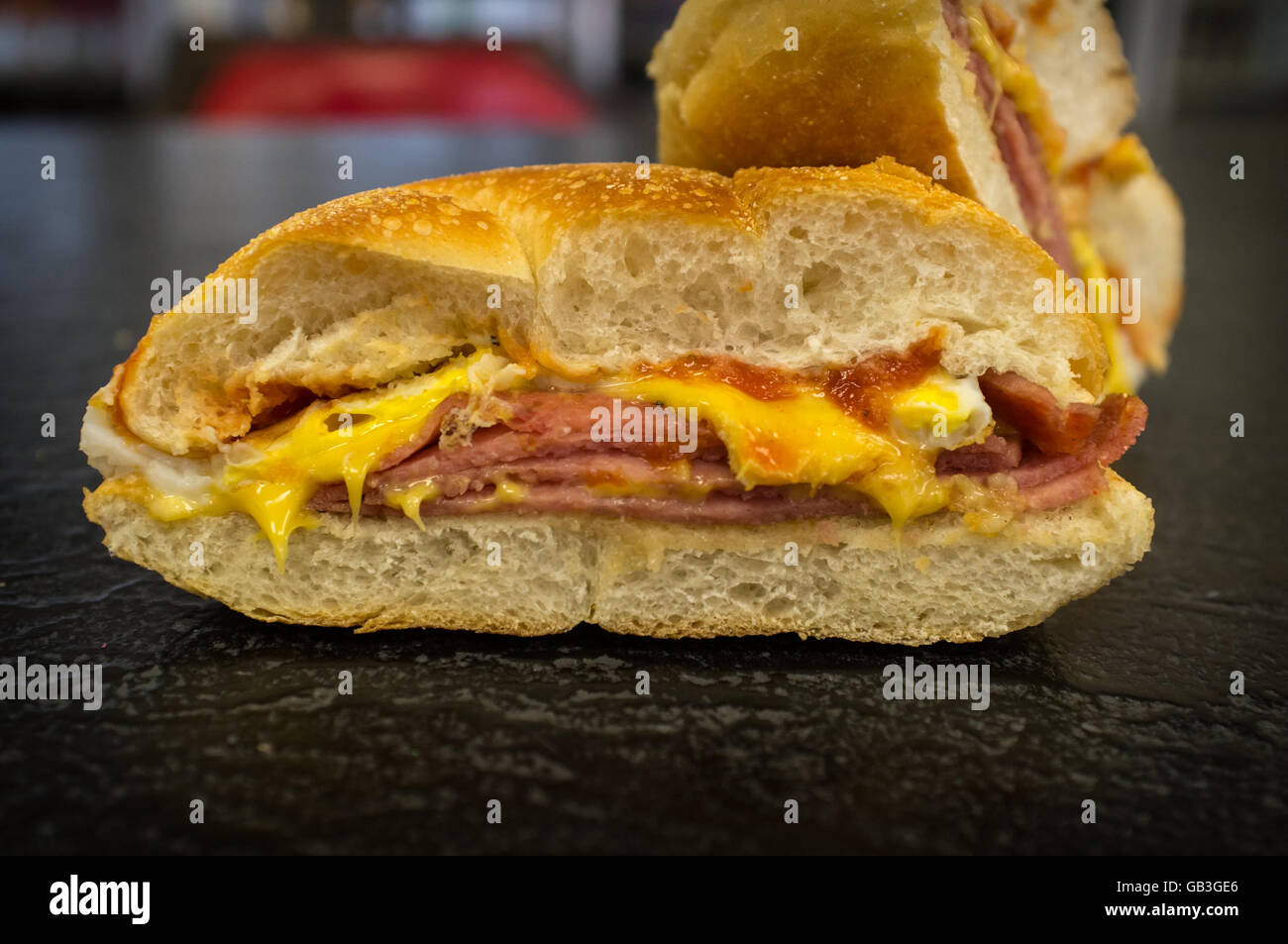 Taylor ham egg and cheese breakfast sandwich on a kaiser roll from New ...
