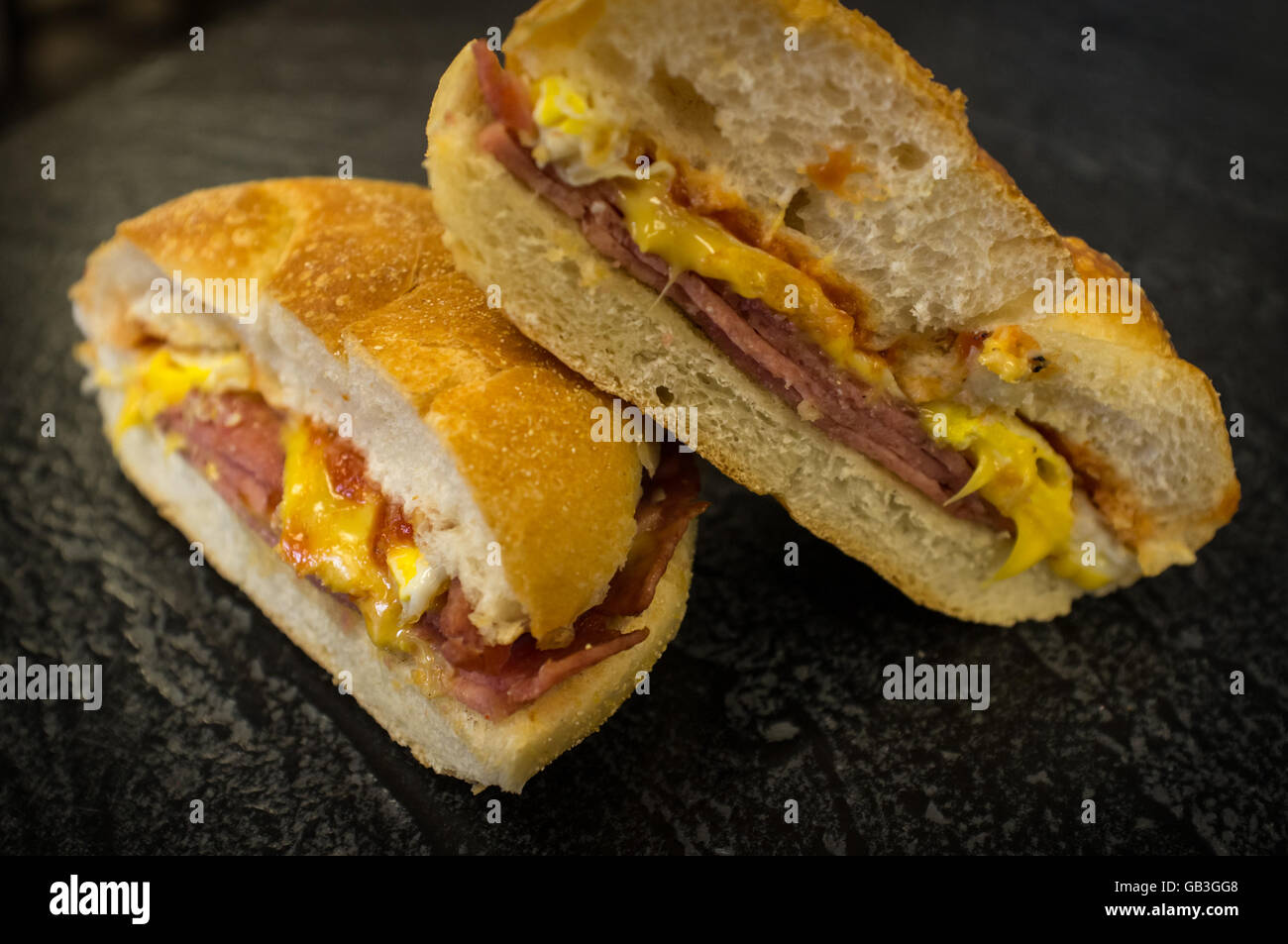 Taylor ham egg and cheese breakfast sandwich on a kaiser roll from New ...