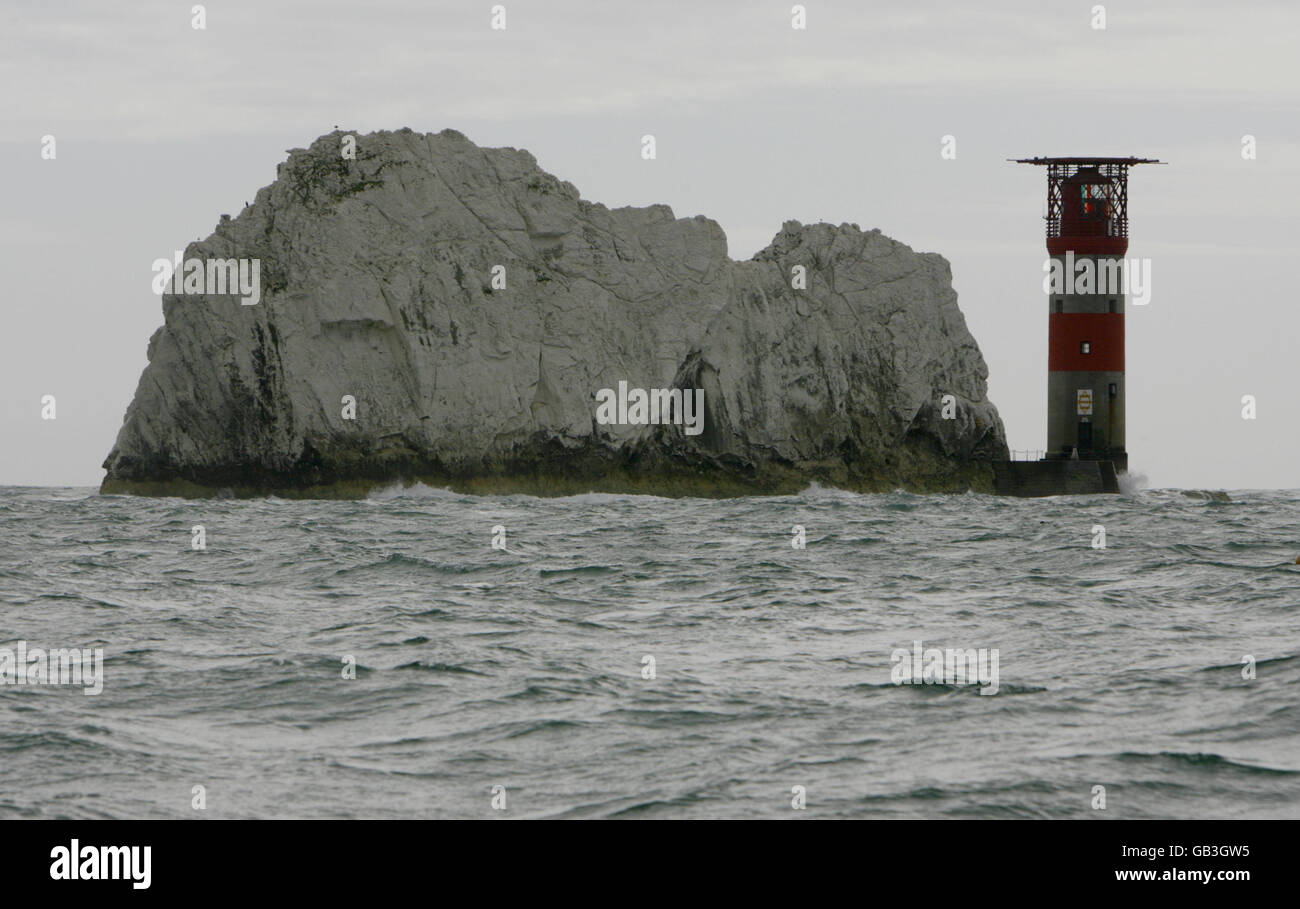 General view of the Needles rocks and lighthouse at the western tip of ...