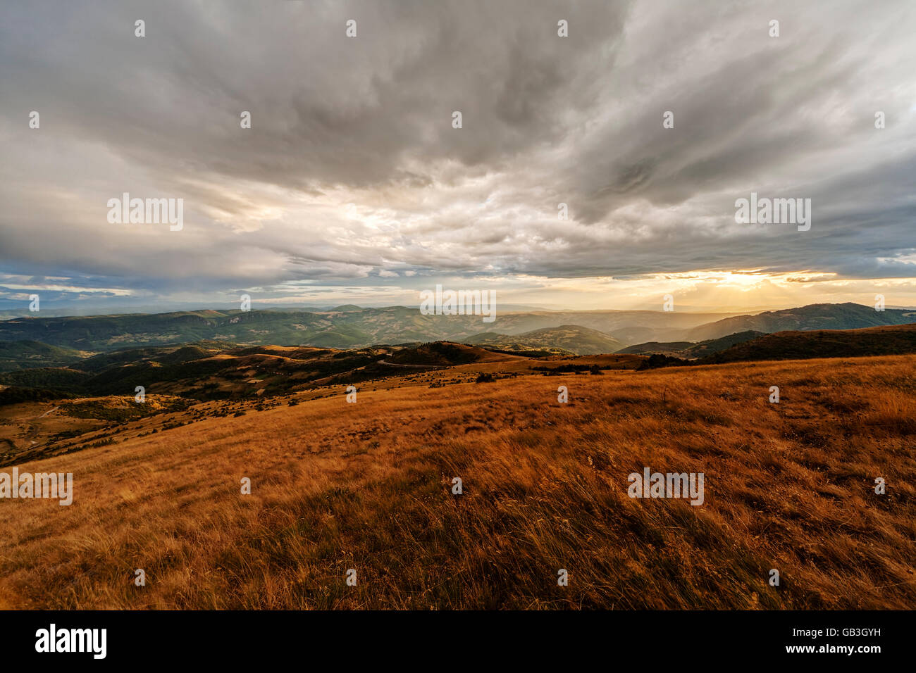 Mountain landscape and panorama view with clouds on Serbian mountain ...
