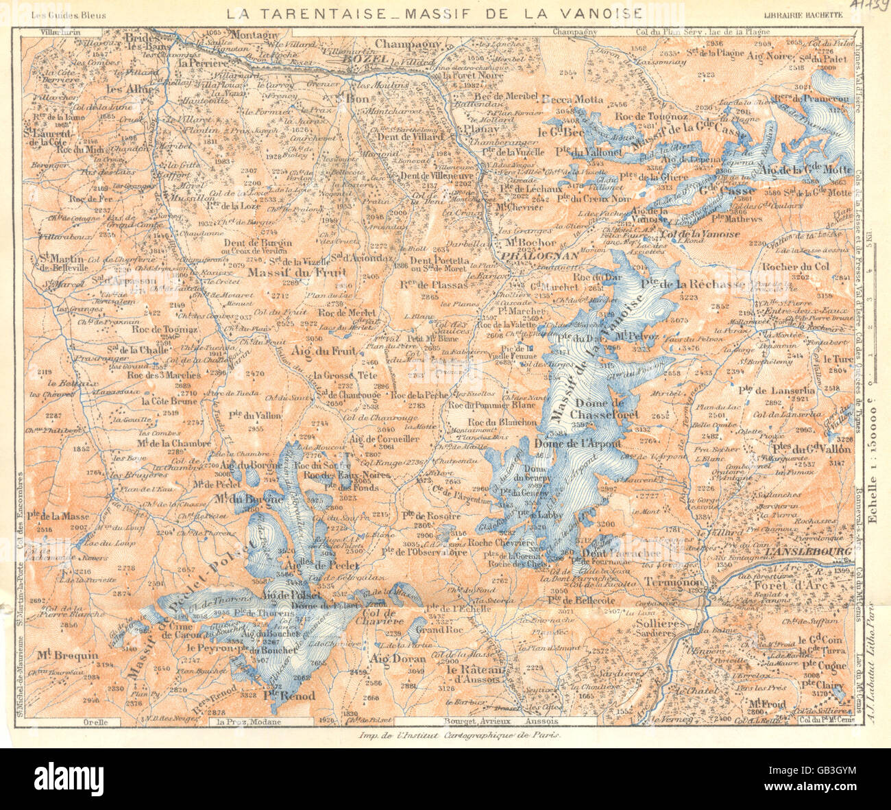SAVOIE: La Tarentaise- Massif de la Vanoise, 1925 vintage map Stock ...