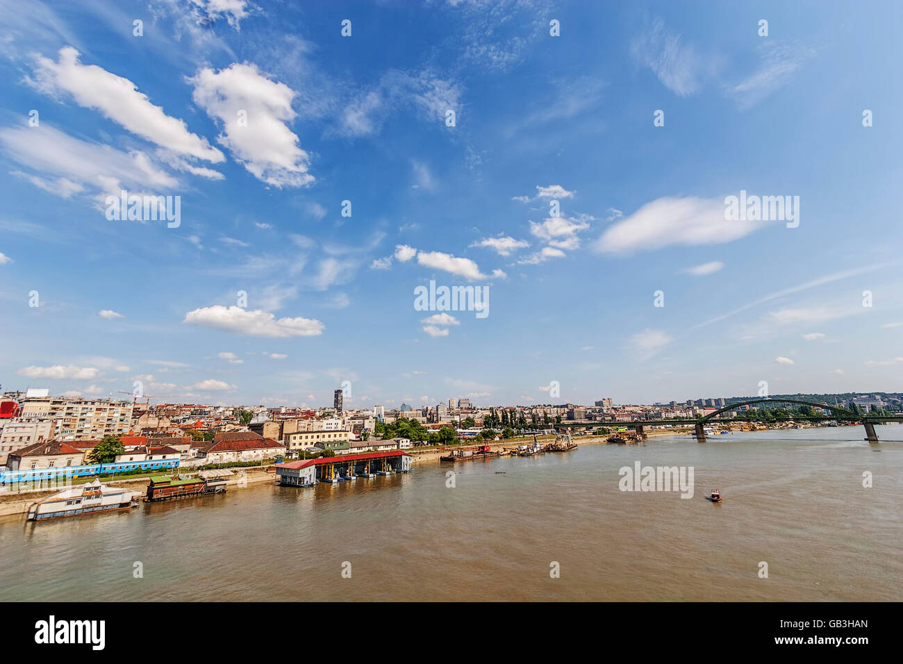 Panorama view on Belgrade old part of town and bridge, on confluence of ...
