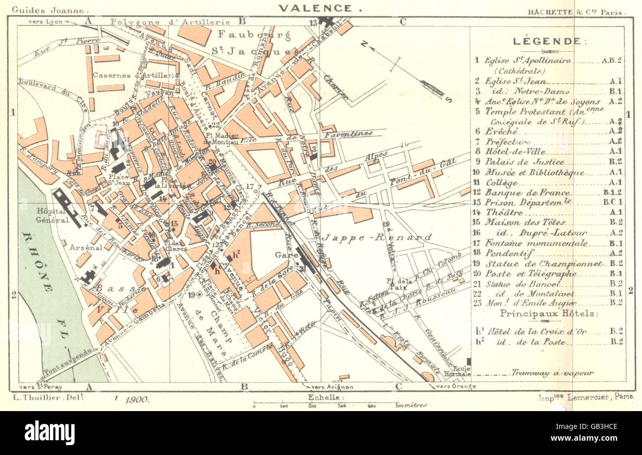 DRÔME: Valence, 1899 antique map Stock Photo - Alamy