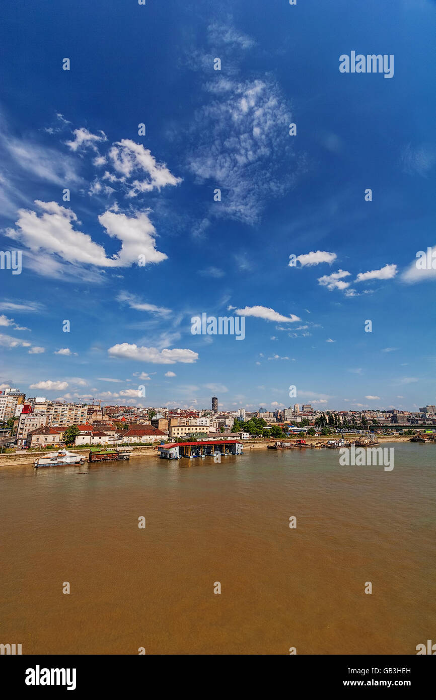 Panorama view on Belgrade old part of town and bridge, on confluence of ...