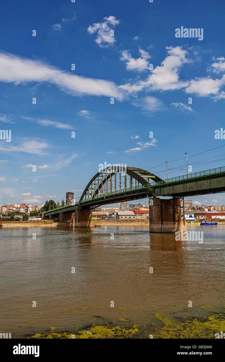 Panorama view on bridge over the river, who connecting two parts of the ...