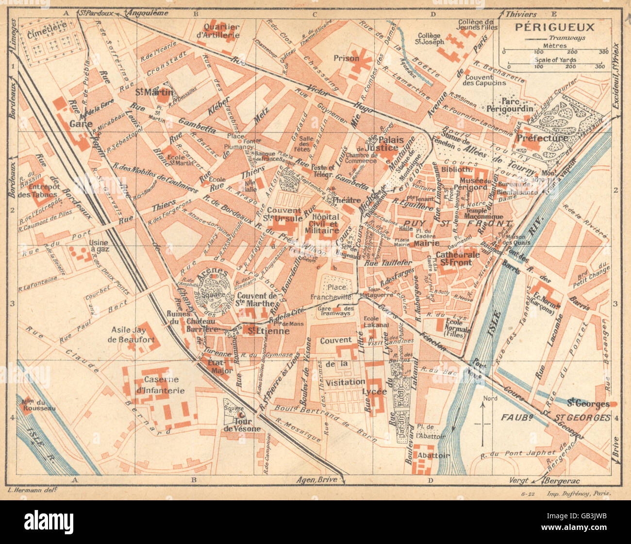 DORDOGNE: Périgueux , 1922 vintage map Stock Photo - Alamy