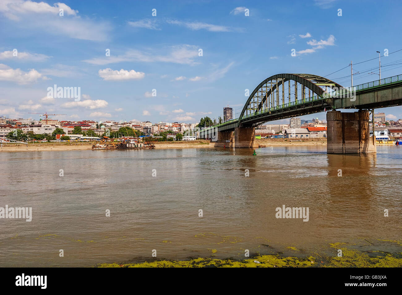 Panorama view on bridge over the river, who connecting two parts of the ...