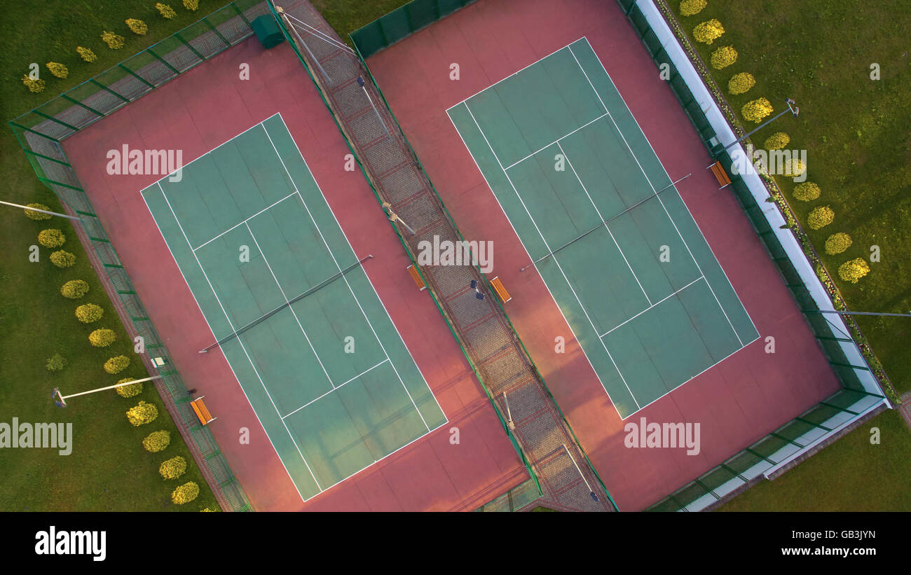 Aerial view of two tennis courts Stock Photo - Alamy