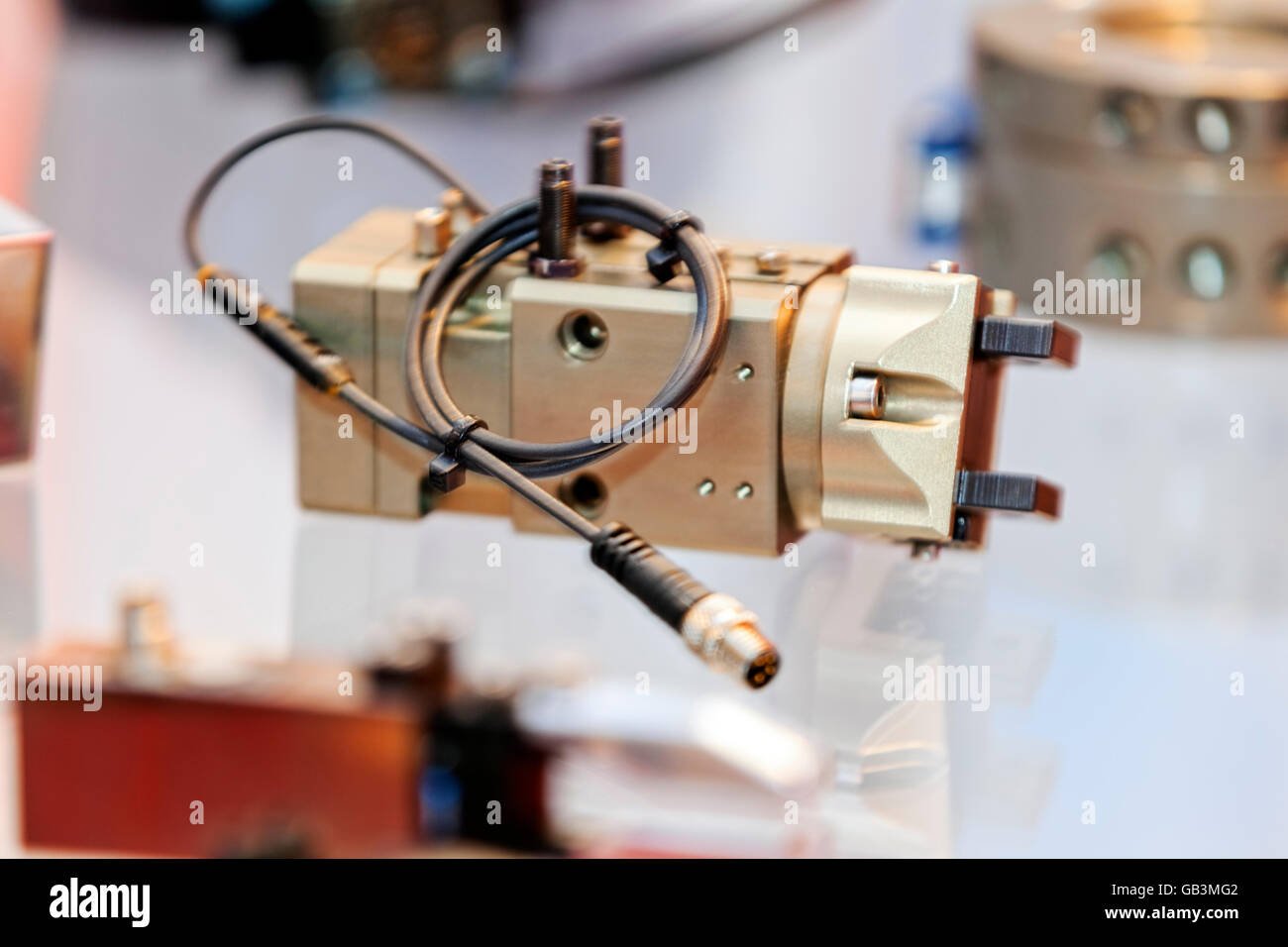 One detail and part of new machine; blurred for background Stock Photo ...