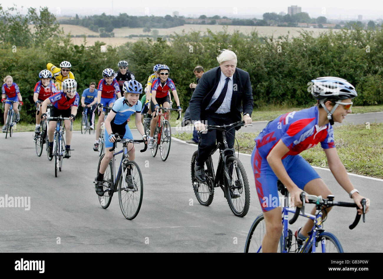 London Mayor Boris Johnson cycles round Redbridge Cycling Centre in ...