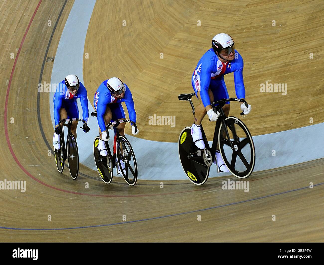 The Russian team in action during the first round of the Track Cycling ...