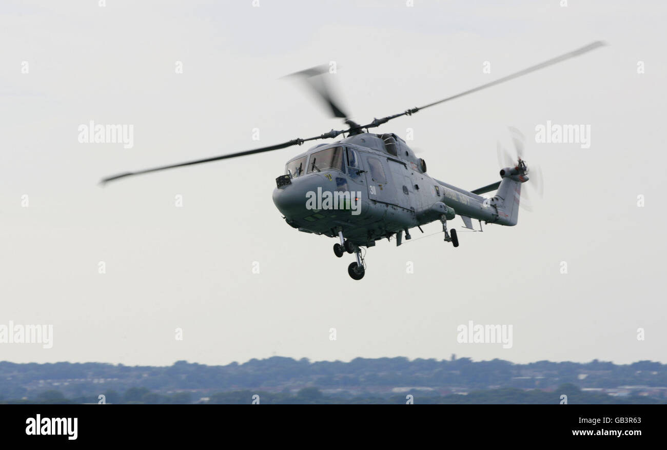 A Royal Navy Lynx helicopter flying at the Royal Navy Base in ...