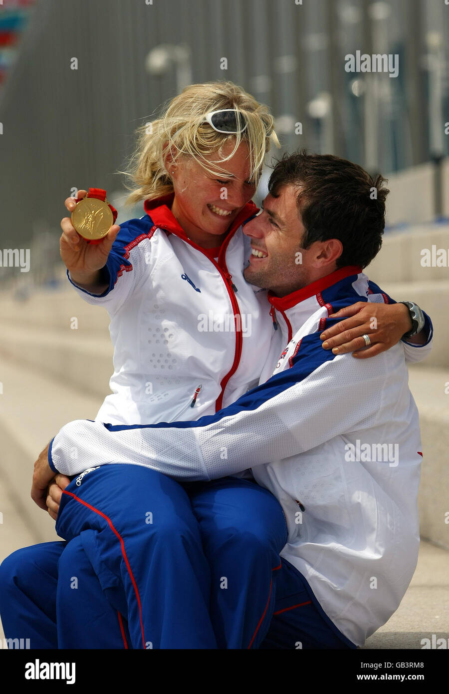 Great Britain's Sarah Ayton displays the Gold Medal she won in the ...