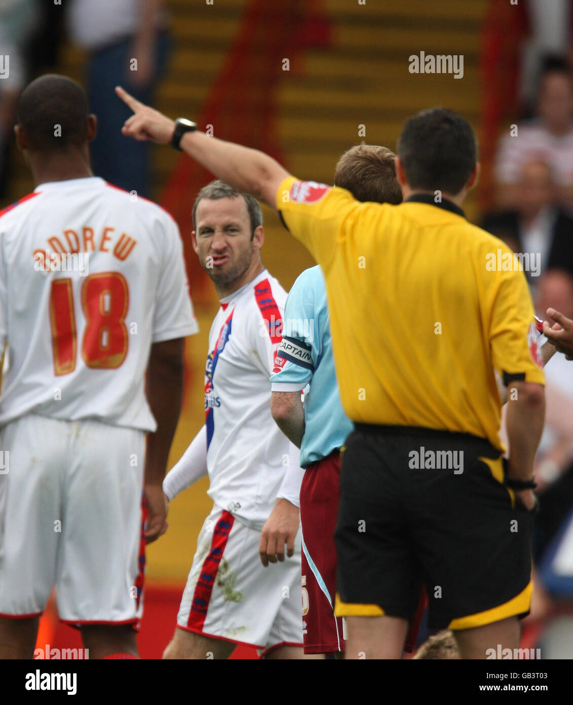 Crystal Palace's Shaun Derry shouts at the referee after becoming the ...