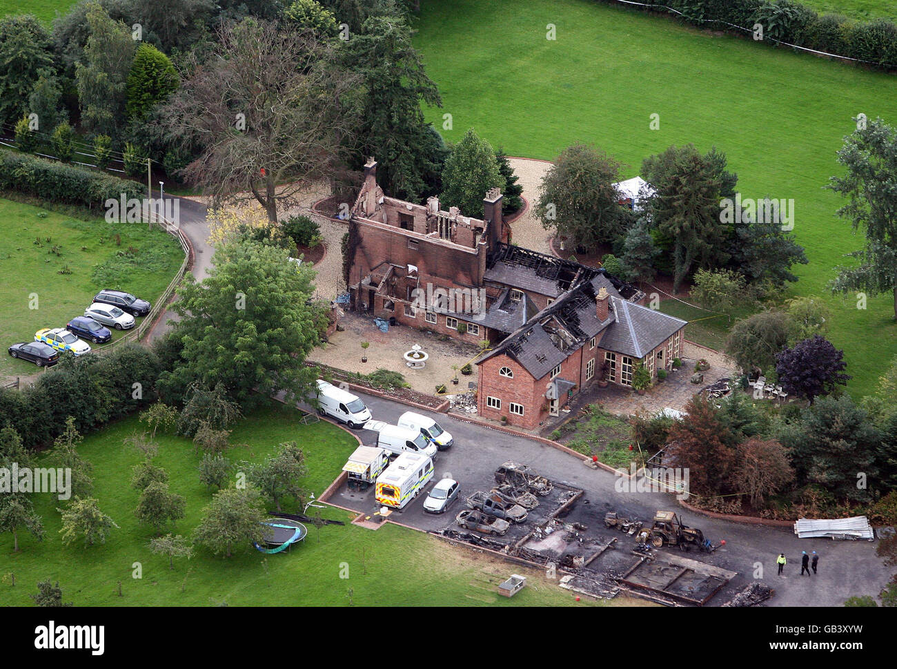 Aerial picture of the burnt-out, Osbaston House in Maesbrook ...