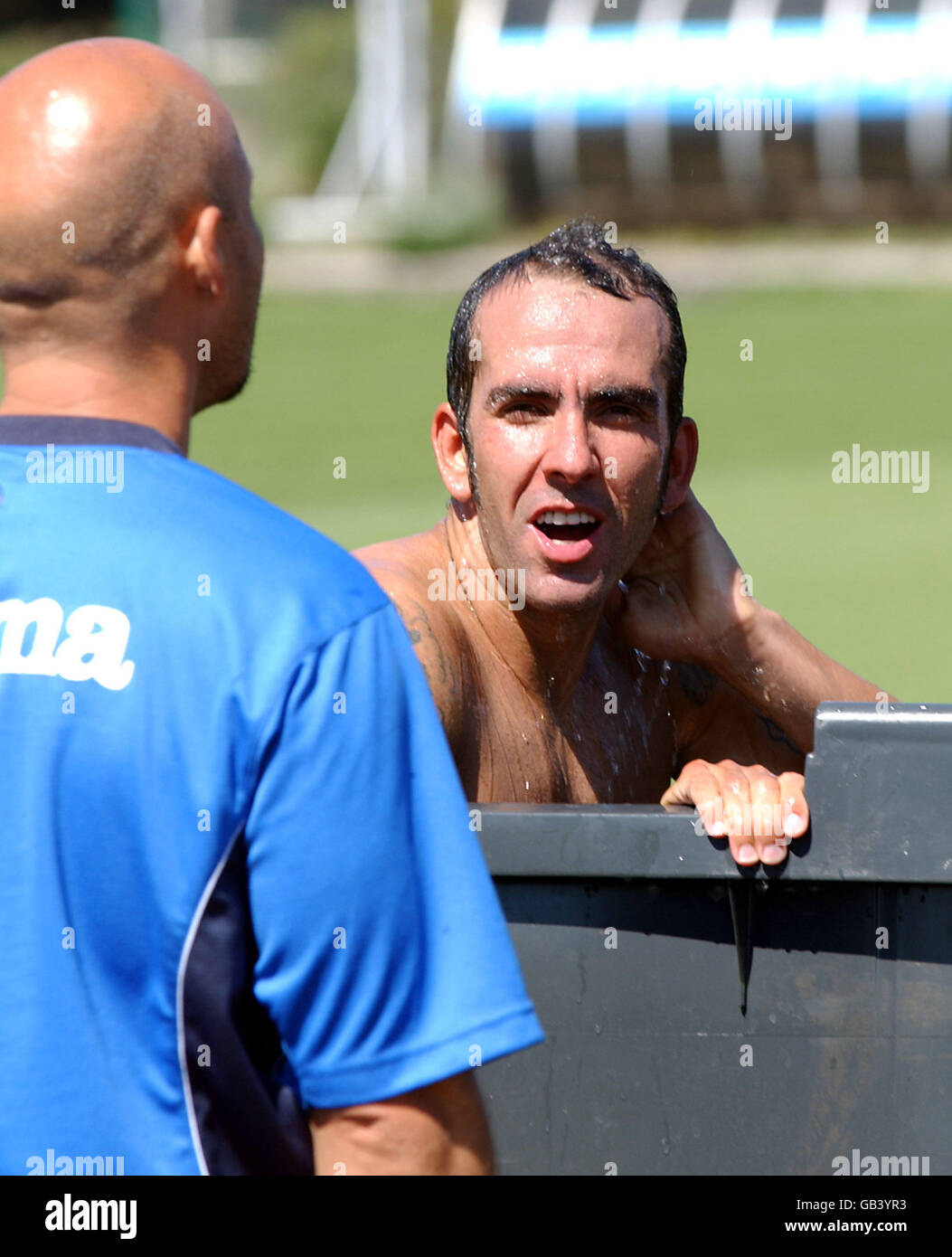 Charlton Athletic's Paolo Di Canio in a wheelie bin of cold water ...