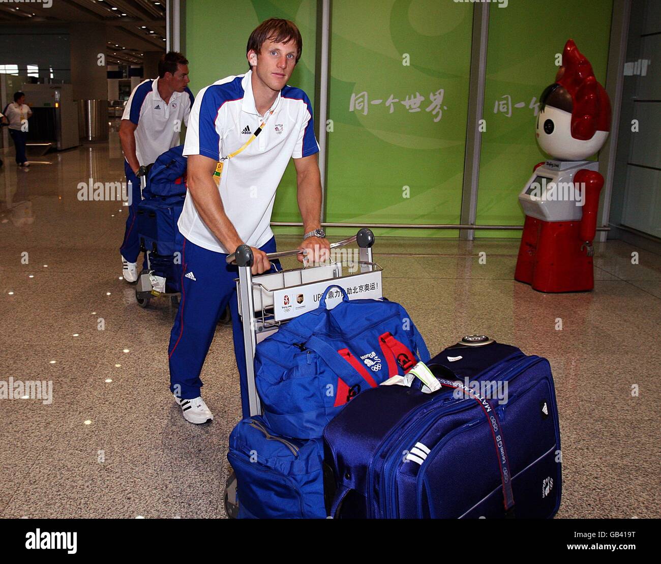 British rower Pete Reed arriving at Beijing Airport for the 2008 ...