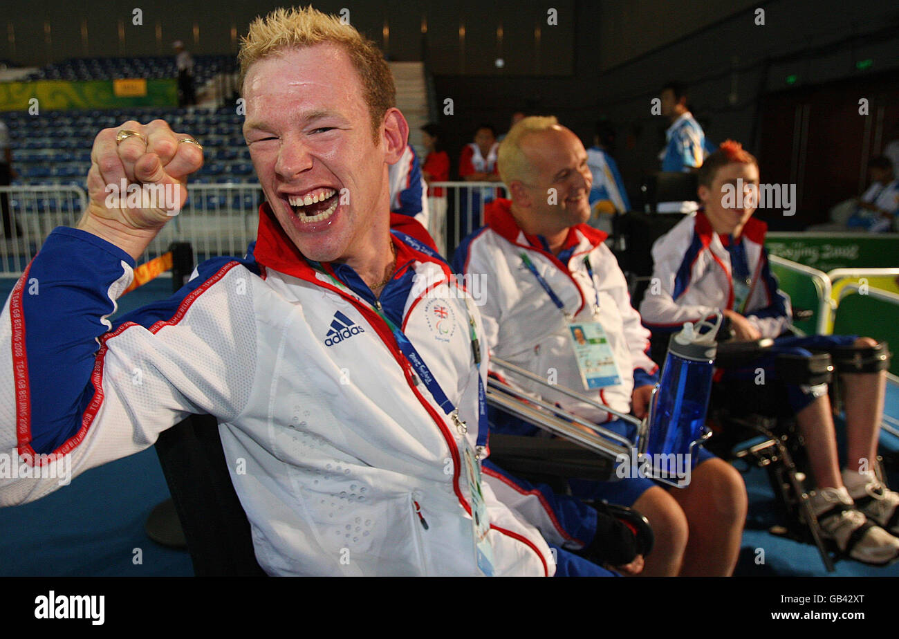 Great Britain's Boccia Team player Dan Bentley celebrates after beating ...