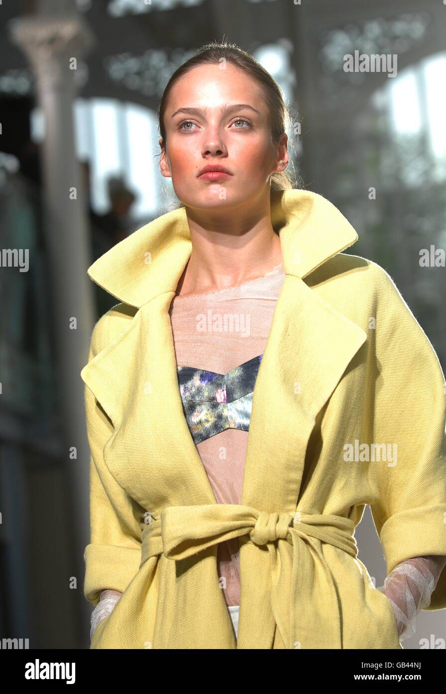 A model wears a creation by designer Nicole Farhi, during London Fasion ...