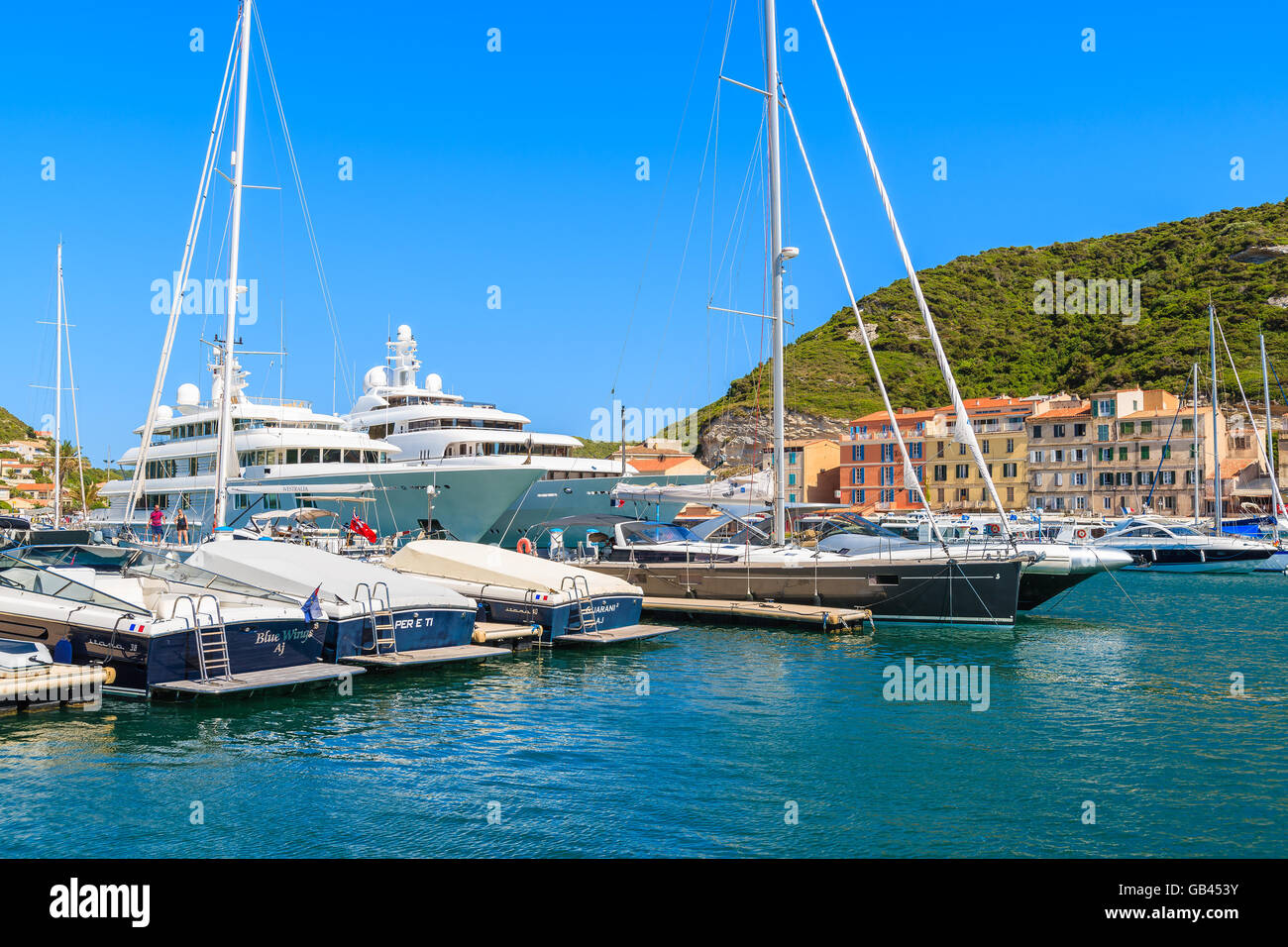 BONIFACIO PORT, CORSICA ISLAND - JUN 24, 2015: luxury boats anchoring ...