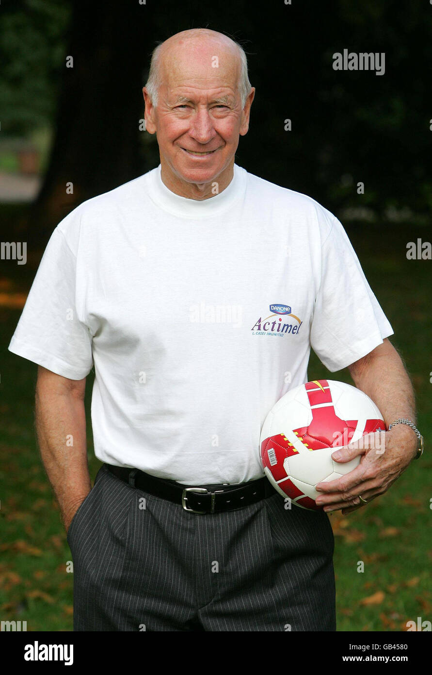 Former England footballer Sir Bobby Charlton shows off his skills ...