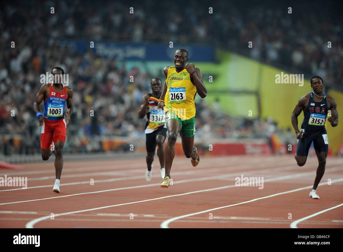 Jamaica's Usain Bolt on his way to winning the Men's 200m Final in a ...