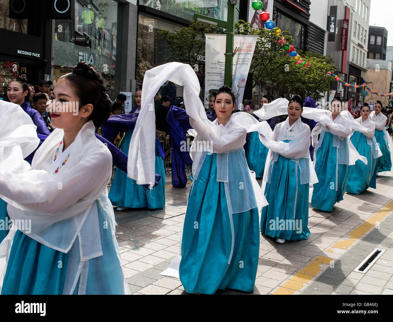procession in Nampo-dong, Busan, province Gyeongsangnam-do, South Korea ...