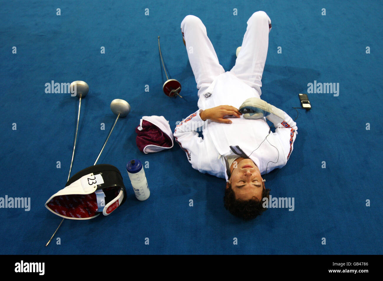 Great Britain's Sam Weale relaxes in the Fencing Hall where he is ...