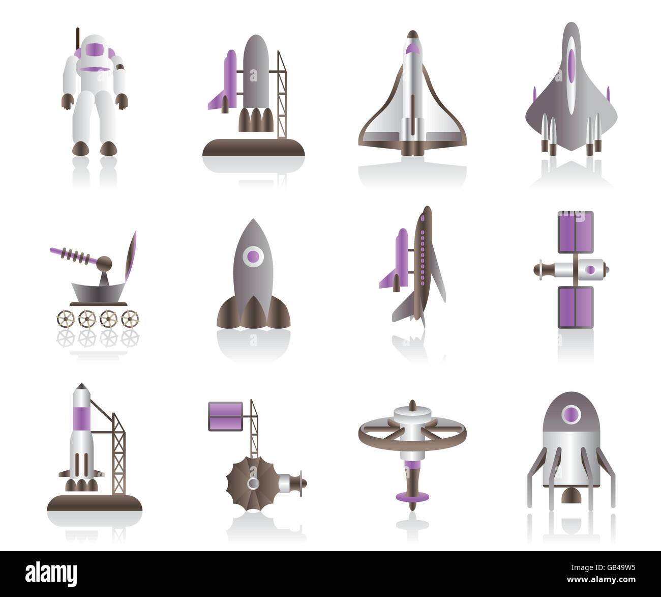 Spacecraft, space shuttles and astronaut - vector illustration Stock ...