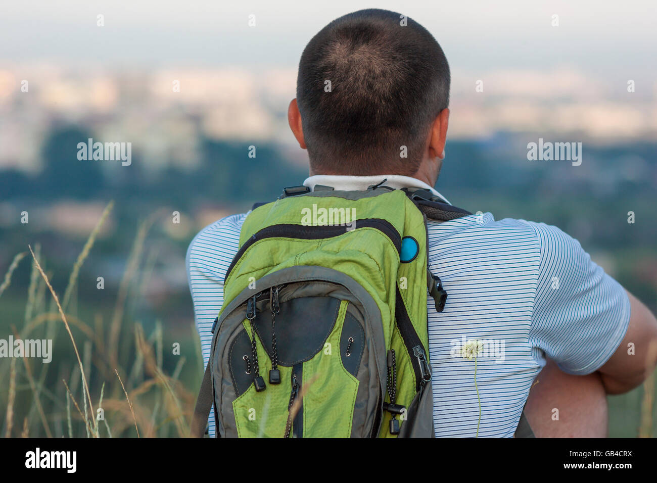 Portrait man tourist backpack behind hi-res stock photography and ...