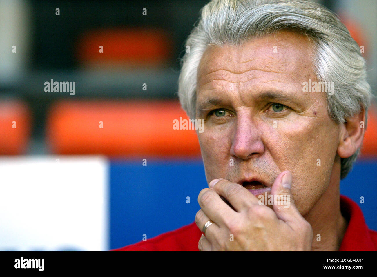 Wisla Krakow's coach Henryk Kasperczak looks nervous during the game ...