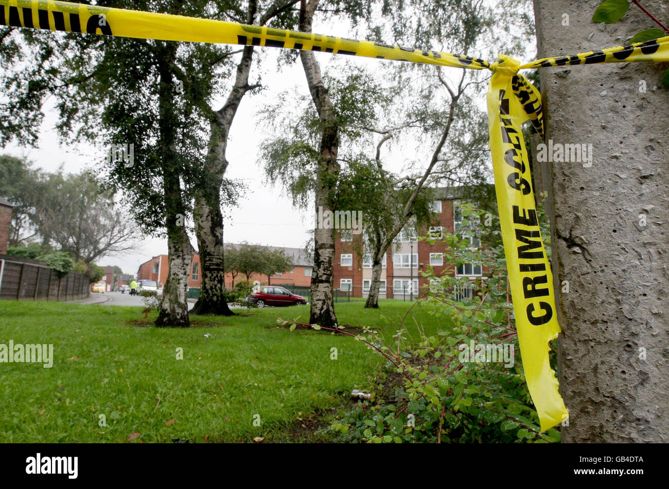 One of the two cordons on New Lane in Winton, Salford. A murder inquiry ...