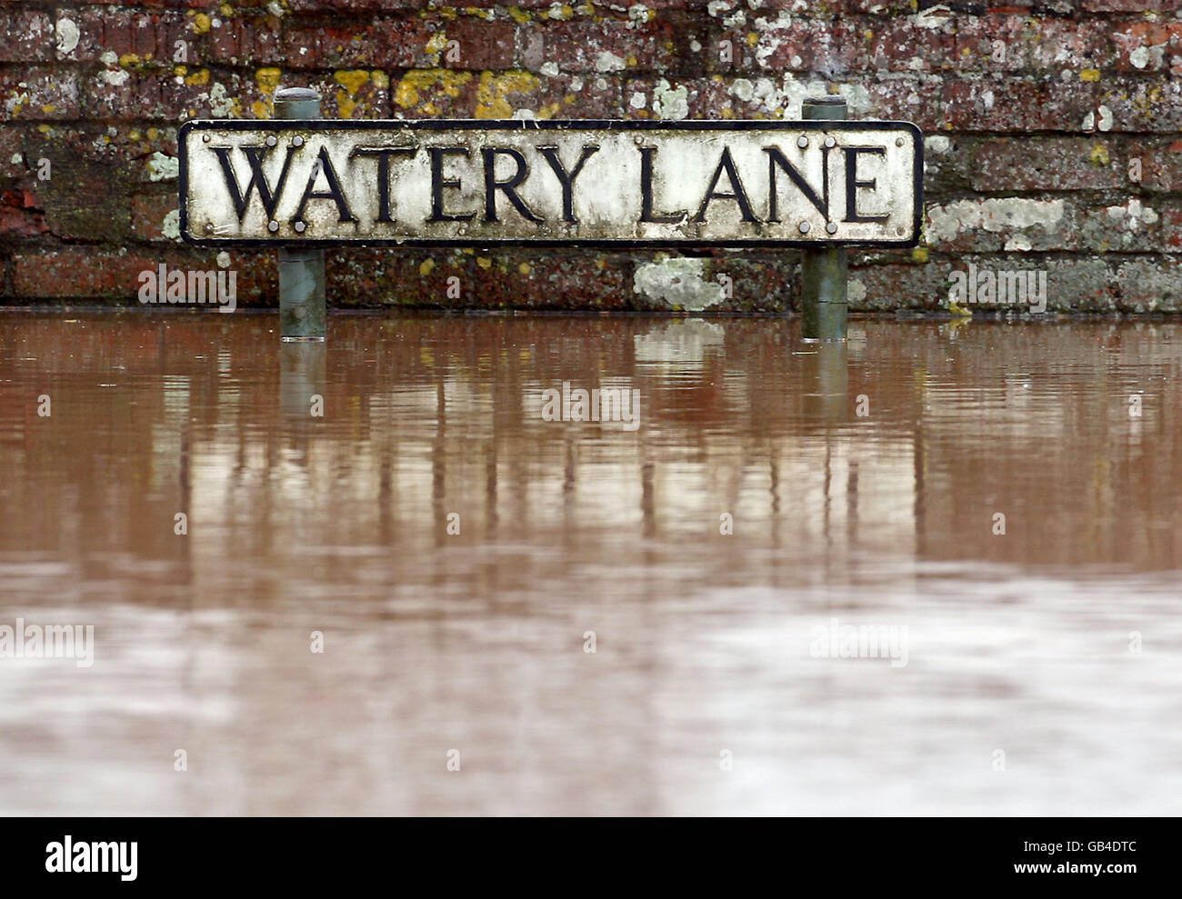 A general view of Watery Lane in Hereford. It is living up to its name ...