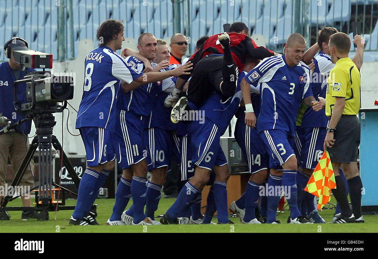 Slovakia celebrate their first goal during the World Cup Qualifying ...