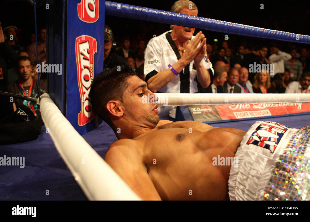 Amir Khan after being knocked out by Breidis Prescott during their ...