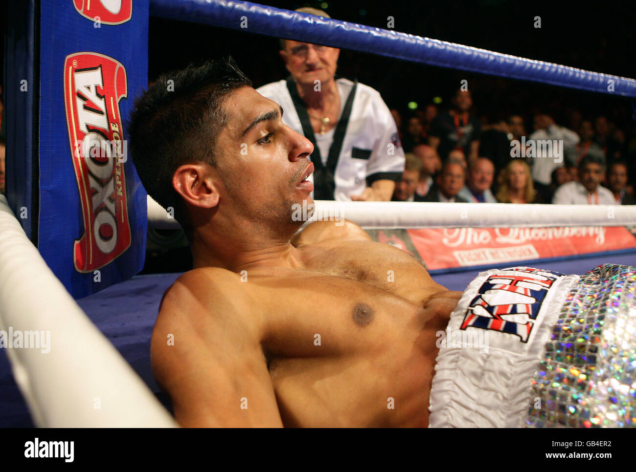 Amir Khan after being knocked out by Breidis Prescott during their ...