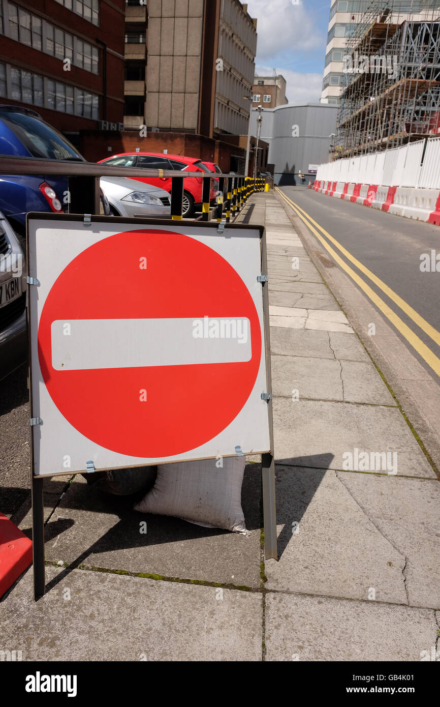 No entry sign beside a construction site in Cardiff, Wales. 5th July ...