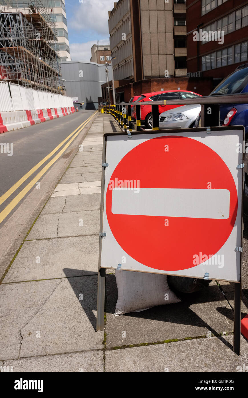No entry sign beside a construction site in Cardiff, Wales. 5th July ...