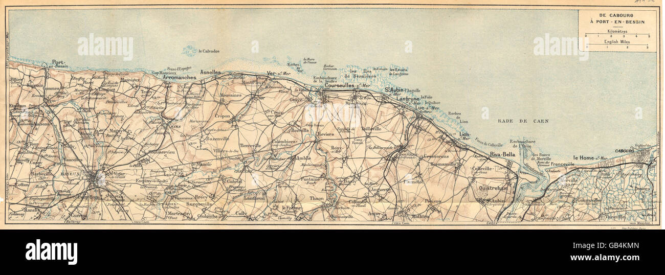 CALVADOS: De Cabourg å Port- en- Bessin, 1921 vintage map Stock Photo ...