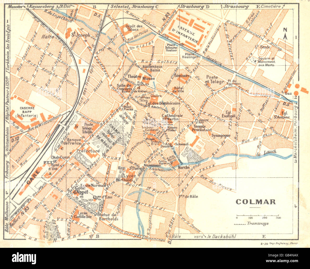 HAUT- RHIN: Colmar, 1939 vintage map Stock Photo - Alamy