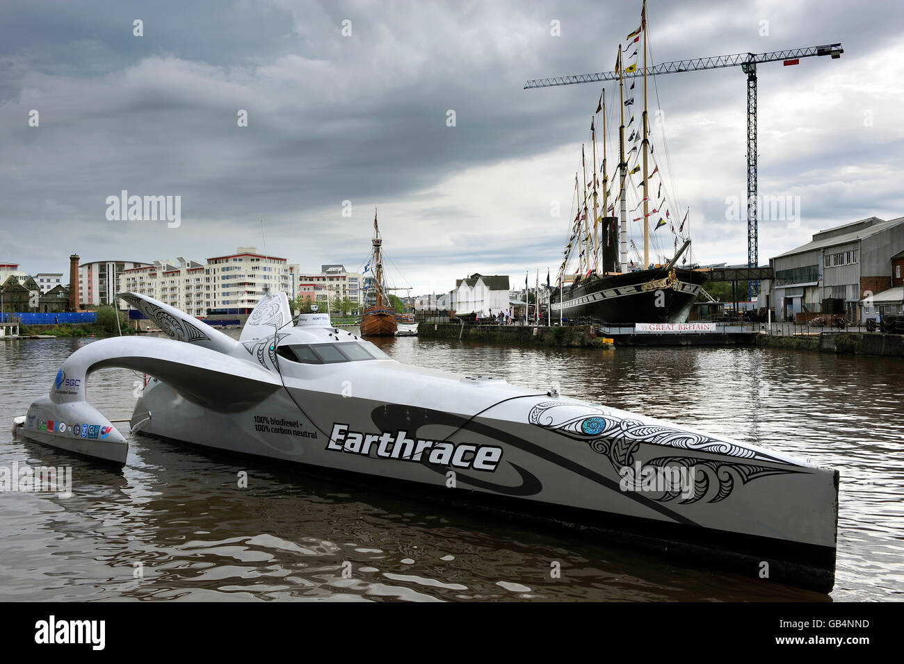 A general view of the Earthrace boat by the Matthew near the SS Great ...
