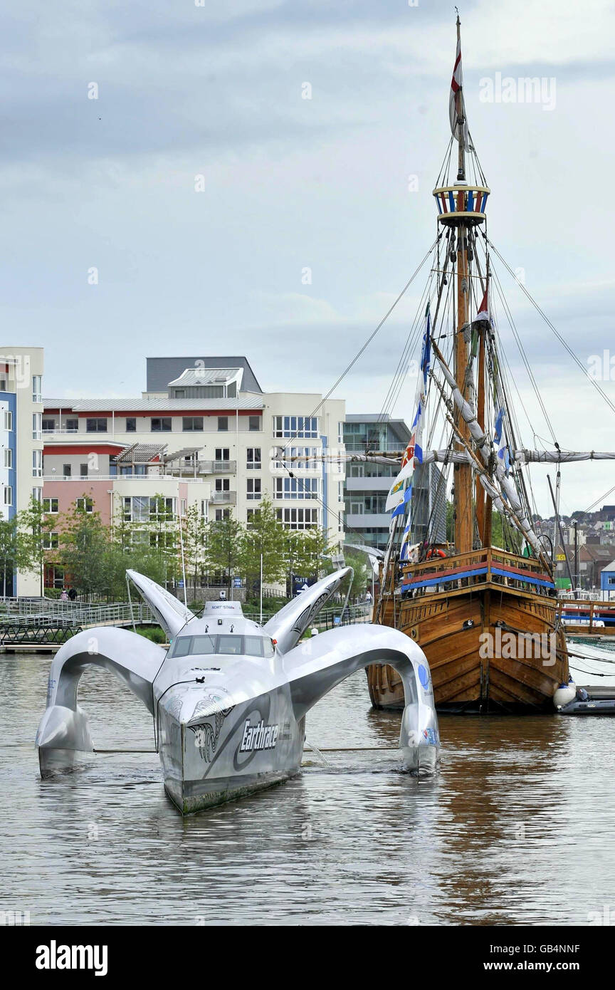 A general view of the Earthrace boat by the Matthew near the SS Great ...