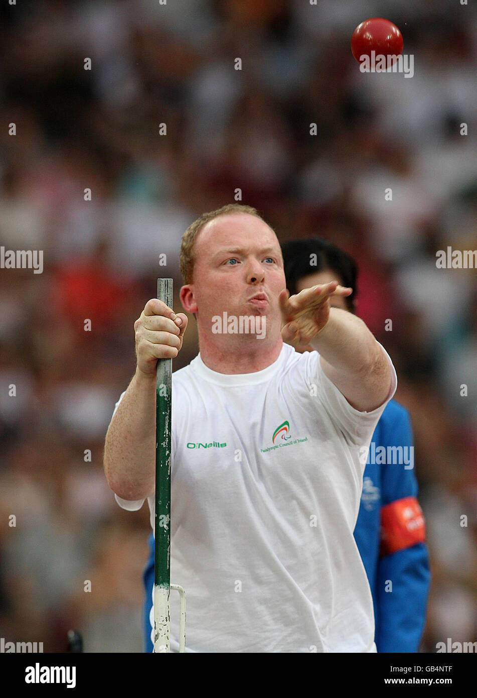 Ireland's Thomas Cleare competing in the men's F32 Shot Putt at the ...