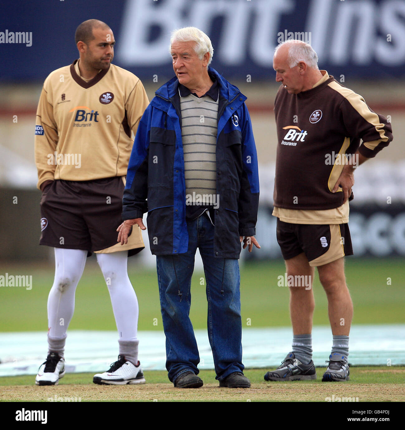 Surrey's Scott Newman (l) and Coach Alan Butcher (r) stand by as Surrey ...