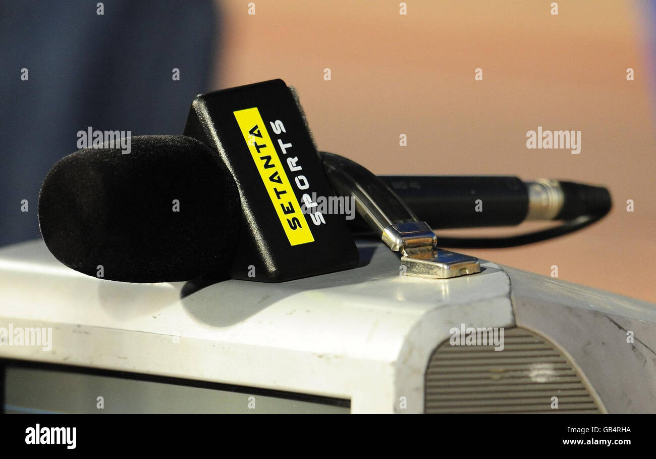 A Setanta Sports microphone shown ahead of the World Cup Qualifying ...