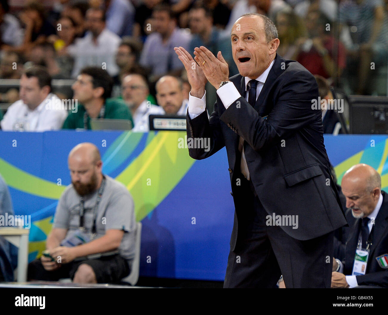 Turin, Italy. 05th July, 2016. Ettore Messina gestures during the ...